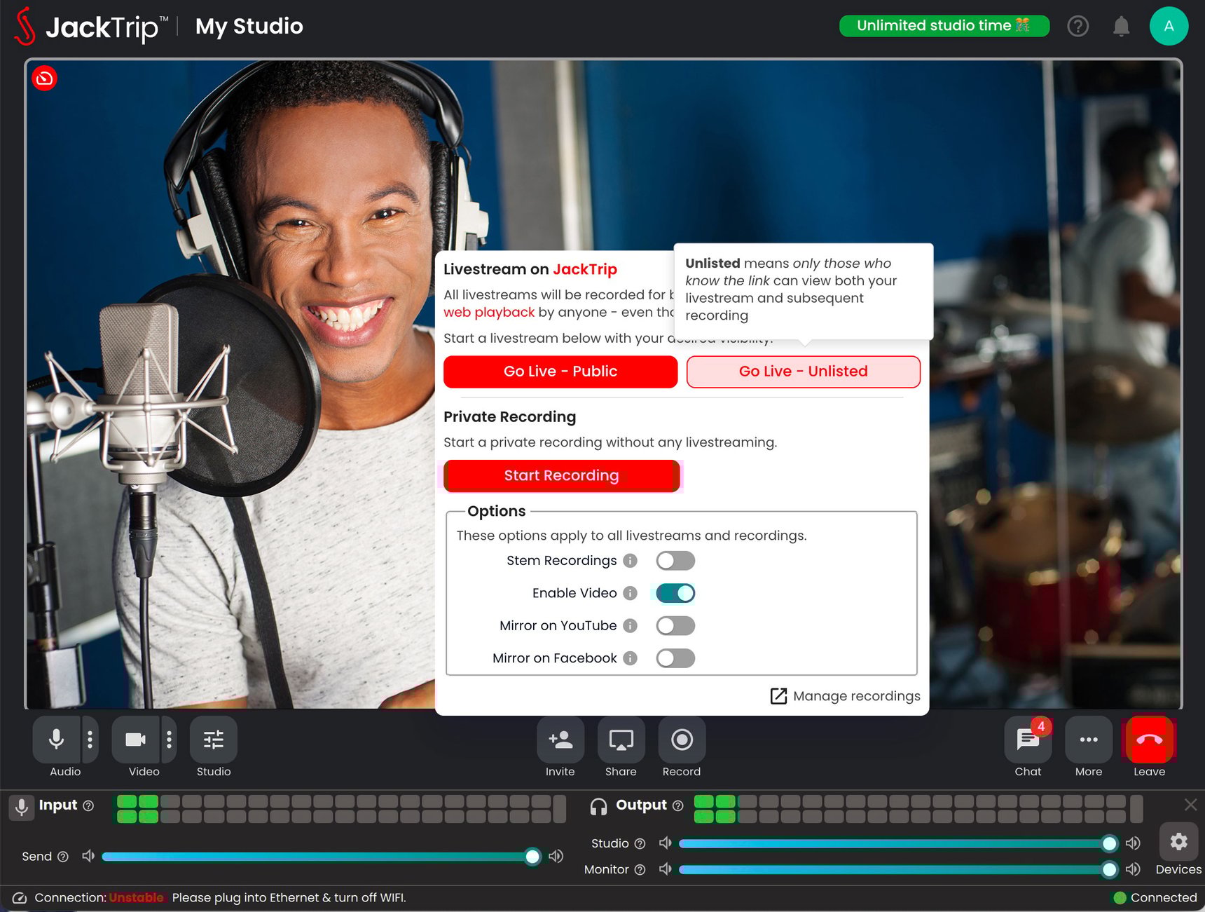 Live stream and Record with JackTrip Virtual Studio